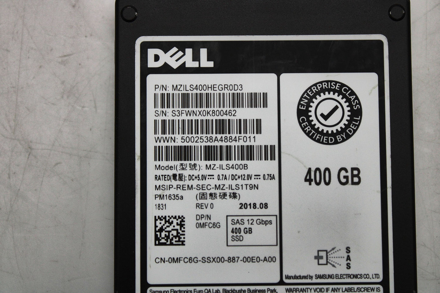 Dell MFC6G 400GB SSD SAS 2.5 12G MU PM1635A MZILS400HEGR0D3